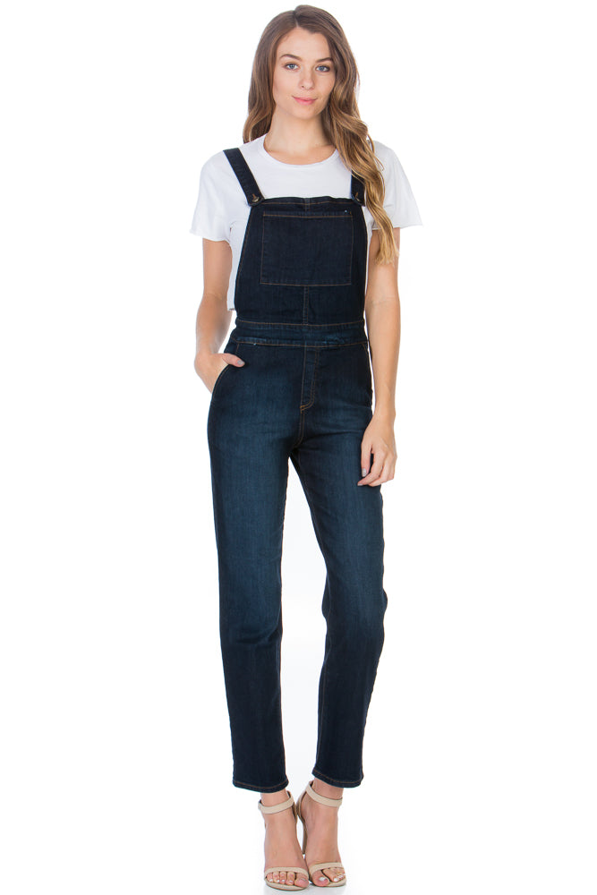 Over the Moon Long Straight Leg Denim Overalls Dark Wash | O2 DENIM ...