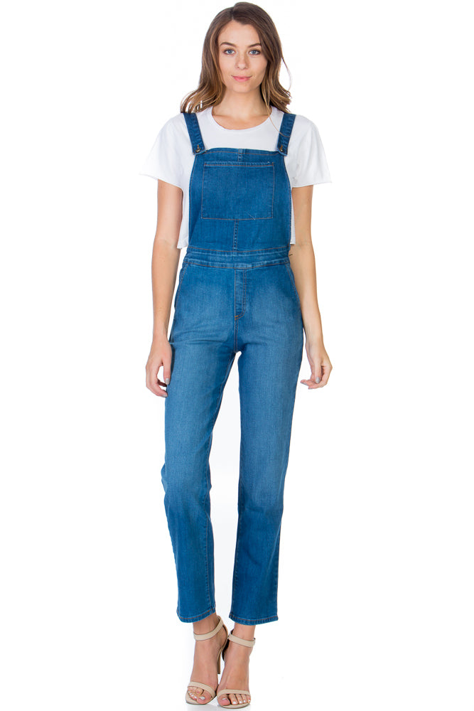 Over the Moon Long Straight Leg Denim Overalls Medium Wash | O2 DENIM ...