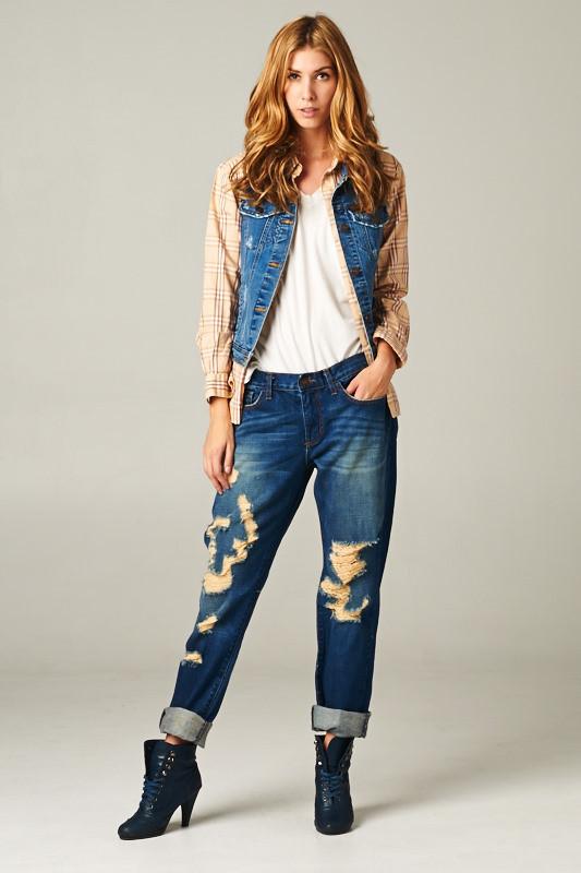 Medium Wash Low-Rise Distressed Boyfriend Jeans – O2 Denim